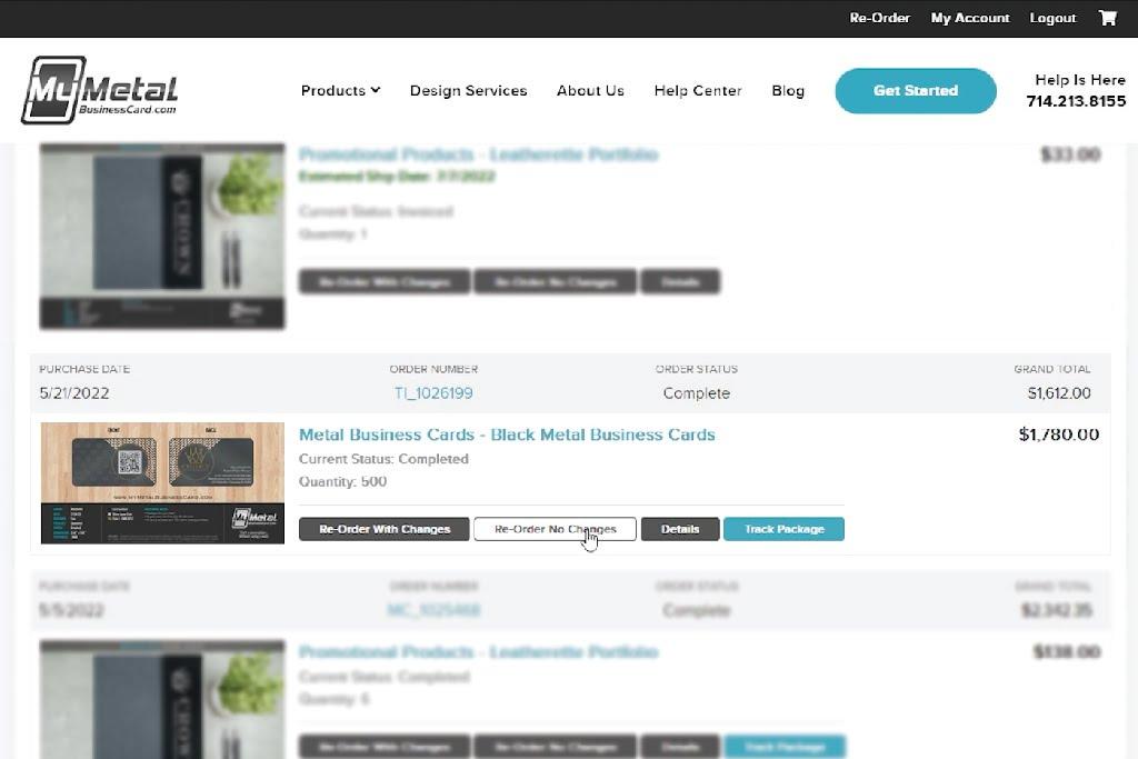 How To Place A Reorder - Metal Business Cards | My Metal Business Card ...